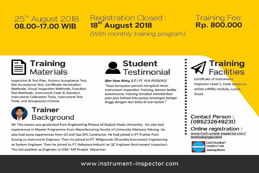 Registration of Basic Instrument Inspection Training